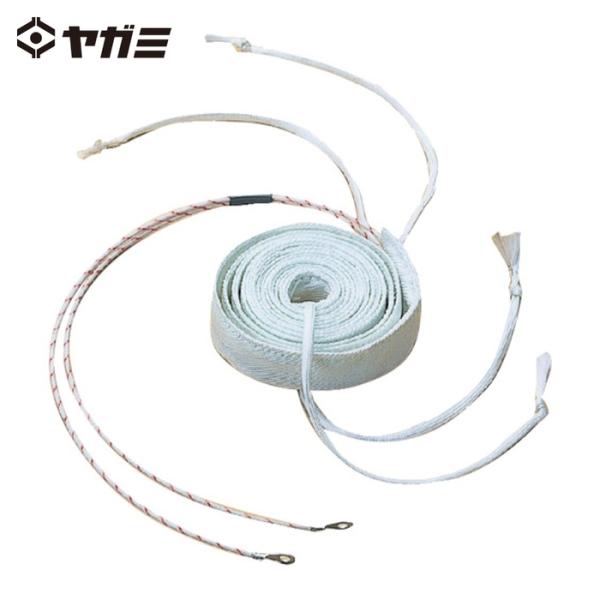 YAGAMI バンドヒーター|特長:リード線はガラス繊維絶縁タイプ(1m)丸端子付です。 高温度域での保温に使用できる柔軟性のあるヒーターです。 フレキシブルなテープ状電気ヒーターです。