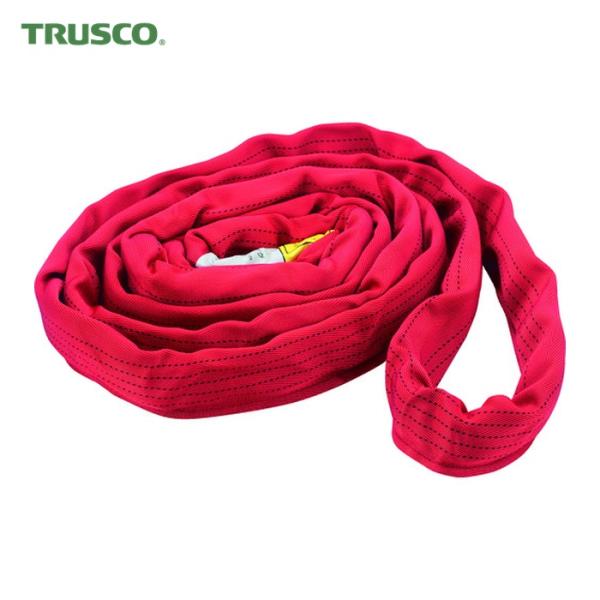 TRUSCO ラウンドスリング|特長:強力ポリエステル原糸の束を耐摩耗性に優れたナイロン素材の表面布で包んだ構造のスリングです。 柔軟であらゆる吊り荷に優しくフィットします。 またしっかりとなじむので荷の安定性に優れています。