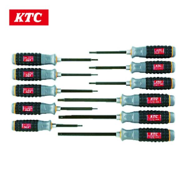 KTC ヘックスローブドライバーセット|特長:軸の根元についた六角形状で、スパナなどを掛けて回すことができます。 グリップエンドのサイズ表示で先端形状の区別ができます。