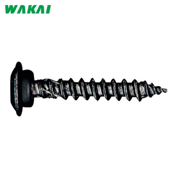 WAKAI 木工用造作ビス|特長:高耐久のポリオレフィン系パッキンによりしっかり防水します。 ねじ頭部はパッキンを包み込む特殊形状です。 特殊先端形状採用により、下地材の木割れを軽減します。
