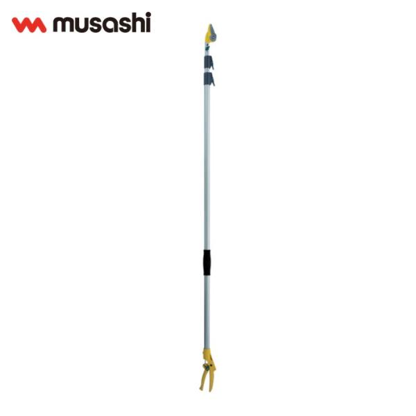 musashi 高枝切りハサミ|特長:軽量で全長最大4mのロングタイプです。 切断能力の高いアンビル刃仕様です。 縮めればコンパクトで車のトランクや物置に収納でき便利です。