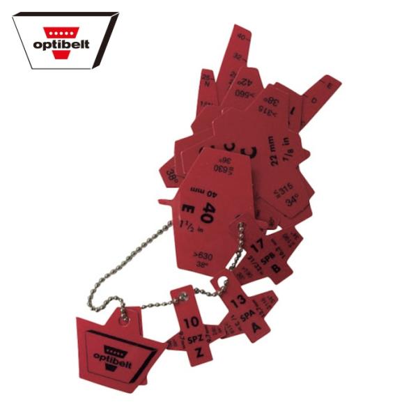 オプティベルト プーリー溝ゲージ|特長:各種Vプーリーの溝形状の種類やV溝の摩耗具合を簡単に確認することができます。 各種Vベルトの形状を確認することができます。