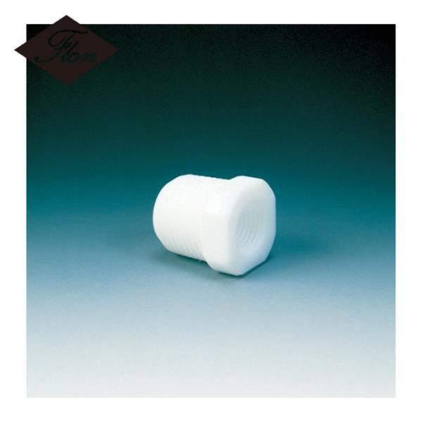 フロンケミカル チューブ継手(フッ素樹脂)|特長:耐薬品性・耐熱性・非粘着性・高電気絶縁性・滑り性に優れています。 内側にメスねじ、外側にオスねじが切ってあります。