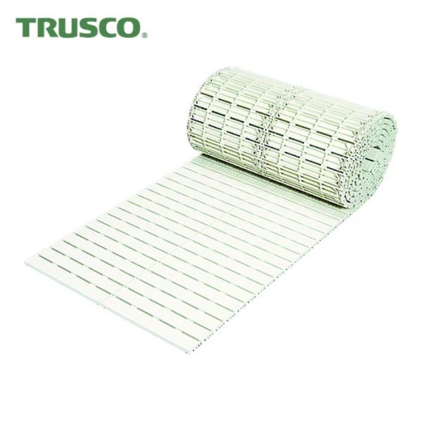 TRUSCO スノコ|特長:表裏両方向からコンパクトに巻き取り可能です。 接続部分は樹脂部の厚みが薄いため簡単にカットでき、長さの調節が可能です。 再生樹脂にエラストマー樹脂を配合することにより軟質なスノコに仕上り、取り扱いしやすくなりました。