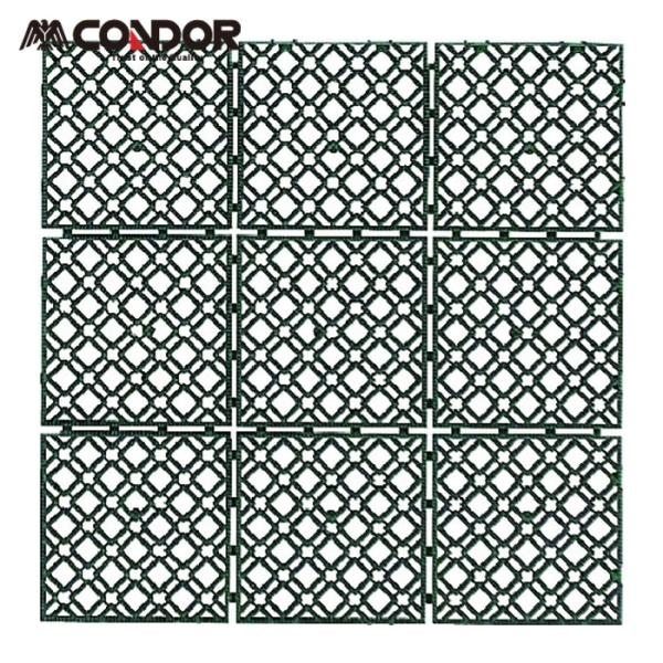 コンドル ジョイントスノコ|特長:本駒を分割したデザインなので、マットに圧力がかかっても伸縮を吸収でき変形を防ぎます。 マットに厚みがあり土砂やゴミも落ちやすく衛生的です。 防炎適合品です。
