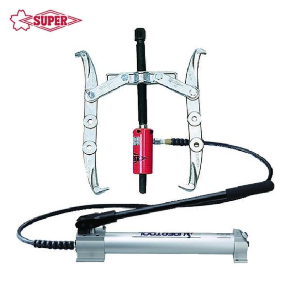 スーパー 油圧ギヤプーラー|特長:2本爪油圧式プーリ抜きです。 サビ、焼付などのギヤ・プーリなどの引き抜きが油圧パワーにより容易です。