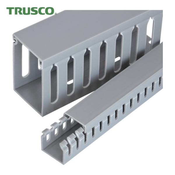 TRUSCO 配線ダクト|特長:取り回しやすい1Mタイプになります。 通線孔上部の切り込みから、電線を容易に通すことができます。