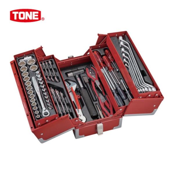 TONE 整備用工具セット|特長:インチサイズのセットです。 天面フラットV形3段式メタルケース、全段プラスチックトレー付きです。