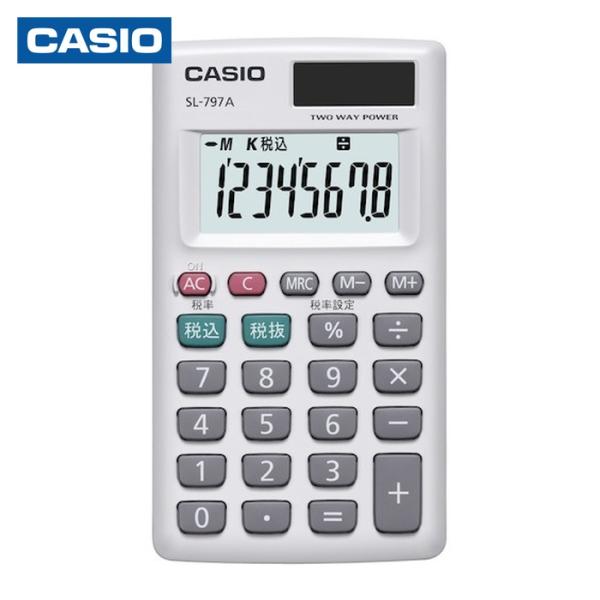 カシオ 電卓|特長:優れた携帯性、カードタイプです。 手帳型ケース付きです。 8桁カードタイプスタンダード電卓です。