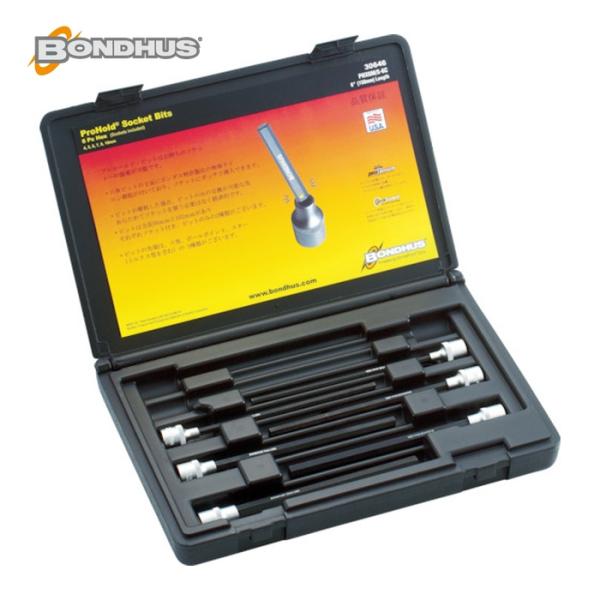 BONDHUS ヘキサゴンソケットセット|特長:ビットが摩耗したらポンチとハンマーでビットをソケットから外し、交換用ビット(別売)を付け替え可能です。 ポンチ、ハンマーなどの工具を使ってソケットの内側からビットを叩くとビットが抜けます。 ビ...