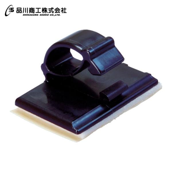 品川商工 ケーブルクリップ|特長:弾力性に優れた独自の内ばねにより、電線などをしっかり押さえます。 両面接着テープがドライエッジタイプのため、はくり紙が簡単にとれます。 RoHS指令対応品です。
