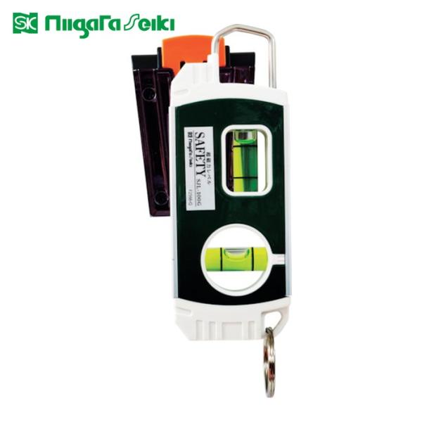 SK 樹脂製水平器|特長:強力磁石付だから吸着させたままハンマーで微調整しても落下しないです。 落下防止用にカラビナフック&amp;ロープ用リング付です。 ワンタッチで着脱可能なベルト取付用ホルダを付属しています。