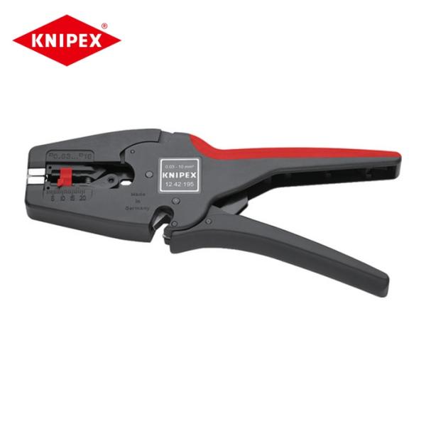 KNIPEX ワイヤストリッパー|特長:独自の切り込み深さ自動調整機構により、従来のような調整が不要になり、芯線を傷つけずストリッピング(皮むき)できます。 アゴがスムーズに開く機構です。 ハンドル上部はしっかり握ることができるようにソフト...