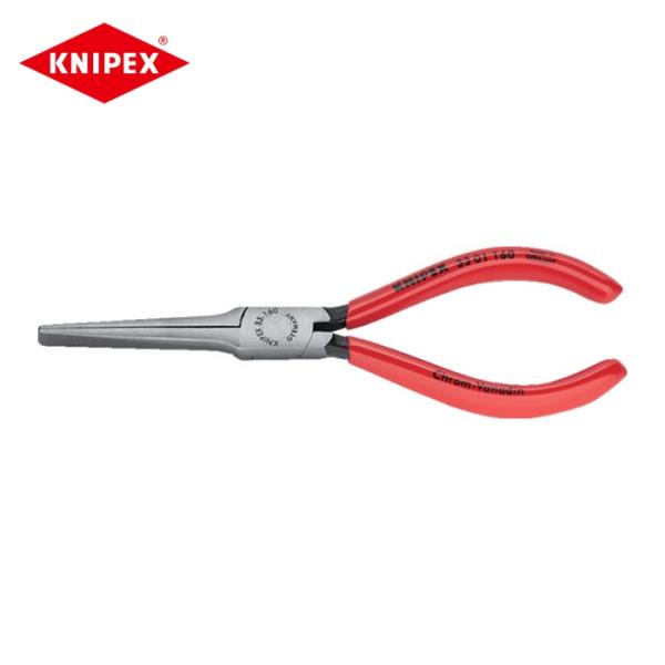 KNIPEX ノーズプライヤー|特長:ヘッドはカモノハシのくちばしに似た形状で、先端幅は9mm、テーパー状に薄くなっており、先端厚さは片側1。 5mmです。 つかみ面はフラットで部品に傷をつけません。