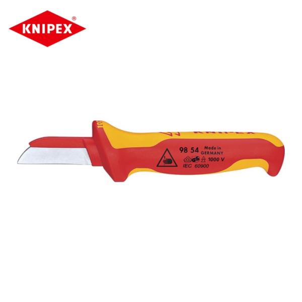 KNIPEX 絶縁ナイフ|特長:固定タイプのストレートブレードです。 ショートを避けるため、ブレードの背側はプラスチックコーティングが施されています。 人間工学に基づいた安全ハンドル仕様です。