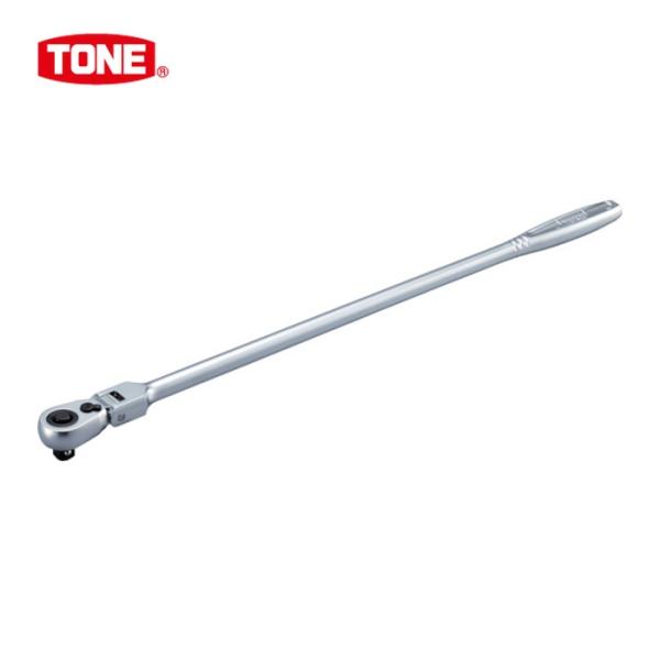 TONE ラチェットハンドル|特長:コンパクトなヘッドの首振りタイプで、手の届きにくい狭い箇所での作業に最適です。 ソケットホールド機構でワンプッシュ操作でソケット交換できます。 72枚歯で送り角度5度です。