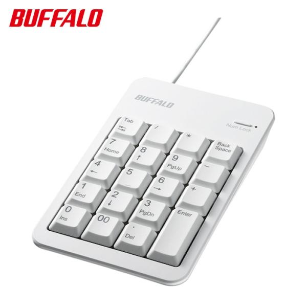 BUFFALO テンキー|特長:USB2。 0ハブ(2ポート)搭載のテンキーボード ・Excelに最適な「Tabキー」と「00キー」を搭載 ・本体を滑りにくくする幅広ラバーフットを搭載 ・デスクトップパソコンと同じキーピッチ19mm採用 ・...