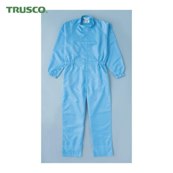 TRUSCO クリーンルーム用つなぎ服(ISO Class5)|特長:制電糸もグリッド仕様により優れた制電性を維持できます。 高品質で洗濯耐久性も兼ね備えた商品です。 1/2の綾織生地を使用しています。