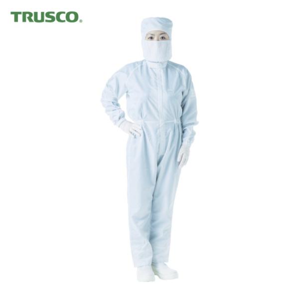 TRUSCO クリーンルーム用つなぎ服(ISO Class5)|特長:制電糸もグリッド仕様により優れた制電性を維持できます。 高品質で洗濯耐久性も兼ね備えた商品です。 1/2の綾織生地を使用しています。