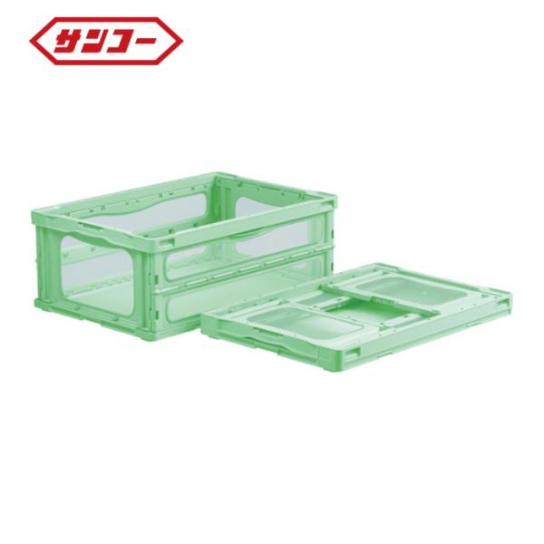 サンコー 折りたたみコンテナ|特長:マドコンよりも最大20%軽く、折りたたんだ際に30%薄くなっています。 明るいカラーと透明度の高い窓部で、底面以外のどこからでも中身を確認できます。 各辺は透明窓とその周りのフレームの二重構造となっている...