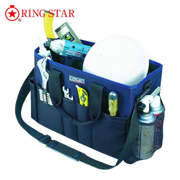RING STAR ツールバッグ|特長:全面プロ仕様、多機能ポケットを配置しております。 小型工具から電動工具まで収納可能です。 PVC加工で耐久性抜群、耐光性抜群、収納性抜群です。