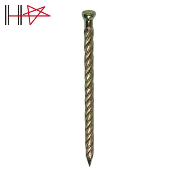 DAIDOHANT 釘|特長:胴部をスクリュー加工しているため、抜けにくく、錆びないようにメッキを施しています。 頭部にポンチ穴としてカップ形状を施しています。