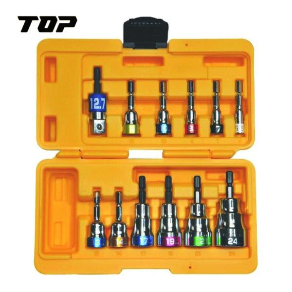 TOP ソケットビット(電動工具用)|特長:EHS・17以上は六角シャンク部が圧入式で、ねじれや折れに強いです。 便利なアダプター(ESA・4DX)付のためインパクトドライバー等に装着してソケットレンチ用ソケットが使用できます。 専用ケース...