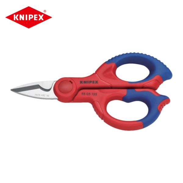 KNIPEX ハサミ(ハード向け)|特長:精度の高い刃で、切断片が刃に付着することなく、きれいな切断面で連続作業が可能です。 ケーブル切断も可能です。 ハンドル部はコンフォート仕様で持ちやすく、ファイバーグラスで補強されています。