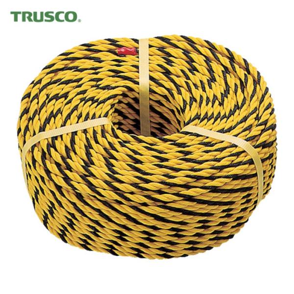 TRUSCO 標識ロープ|特長:安全標識、区画整理用として使用できる黒色と黄色の2色のトラロープです。 使用範囲が広がる長尺タイプです。