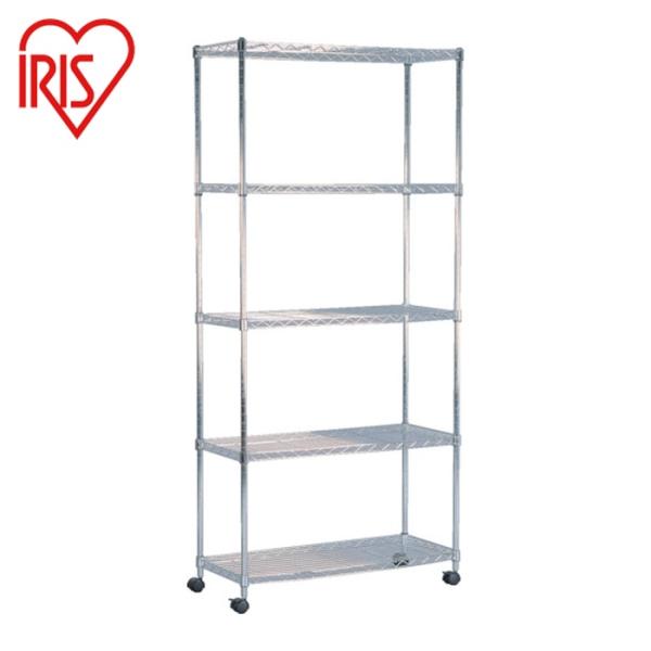 IRIS スチール製パイプ式棚(メッシュ棚タイプ)|特長:クロームメッキ仕上げのラックです。 クギやネジを使わずに簡単に組み立てることができます。 棚の高さは自由に変えることができます。