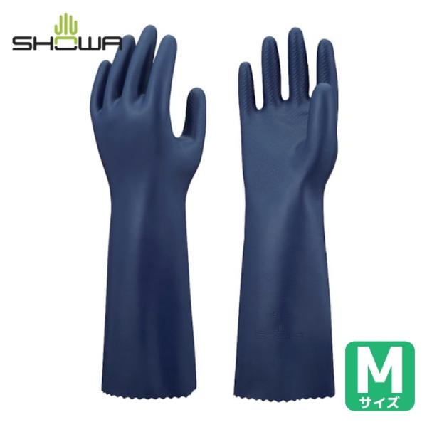 SHOWA 耐薬品・耐溶剤手袋(ニトリルゴム)|特長:JIS T 8116に準拠した化学防護手袋です。 ニトリルゴム製化学防護手袋よりも6cm長いロングタイプです。 油・酸性・アルカリ性の薬品の透過を防ぎ、経皮吸収のリスクから作業者を保護します。