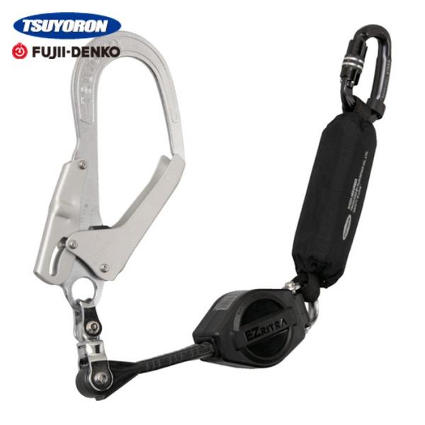 TSUYORON ランヤード(ハーネス用)|特長:軽量でありながらも、ランヤード長さが最大クラスとなっており、最大の作業範囲を確保することが可能です。 万一の墜落時にもロック機構と常時巻取力により最短の落下距離で停止します。 開口部と握り部...