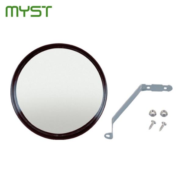 MYST 屋内外両用安全ミラー|特長:ガレージまわりの安全確認・防犯にお使いいただけます。 ミラー部は軽くて割れにくいアクリル樹脂製です。 取付カンタンワイドに見えます。