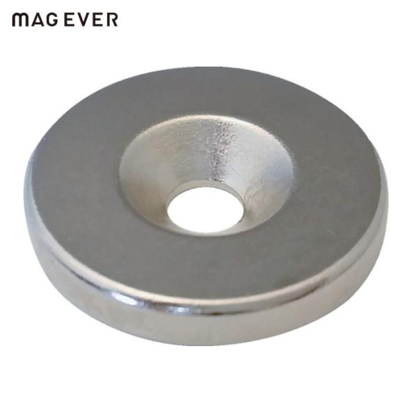 MAGEVER ネオジム磁石|特長:強力ネオジム磁石の丸型タイプに、皿穴があいた磁石です。 薄く平面的な磁石の為、皿ネジ用の穴を利用して、磁石と部品の取り付けが容易です。