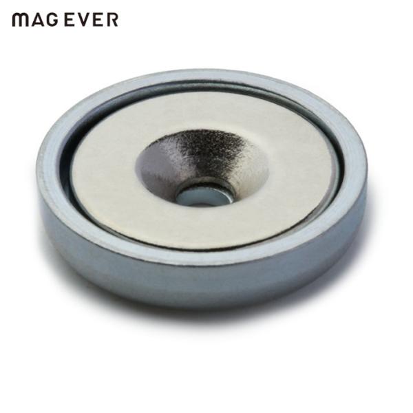 MAGEVER ネオジム磁石|特長:強力なネオジム磁石に、金属製のキャップを取り付けた製品です。 キャップを取り付けたことにより、吸着力が磁石単体より3~4倍アップしています。 耐衝撃性にも優れています。