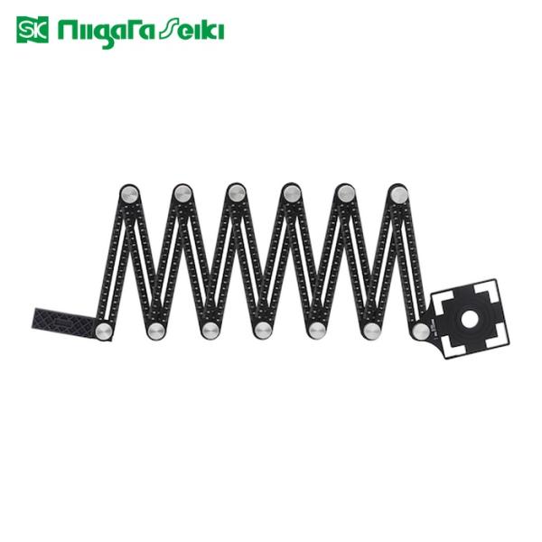 SK ピッチゲージ|特長:柱や曲面の「写」し取りが、「楽」々、簡単です。 複数のゲージが連なり、様々な形状の移し取りを可能にします。 配管口などの穴位置を決める補助具として穴あけガイド付です。