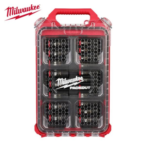 milwaukee インパクト用ソケットセット|特長:PACKOUT ロープロファイルオーガナイザー(Sサイズ)に収納された3/8インチ(9。 5mm)角 ディープインパクトソケットです。 取り外し可能な専用インナートレイ付きです。