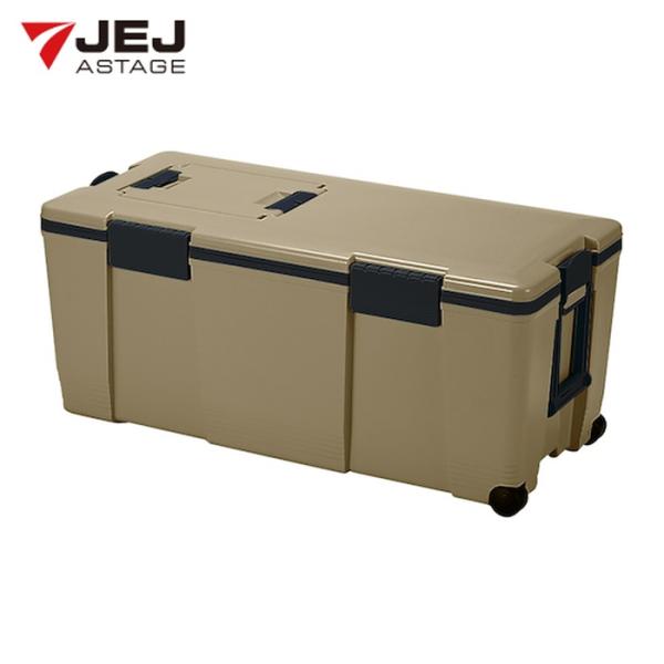 JEJアステージ クーラーボックス|特長:密閉度を配慮したバックル設計の為、クーラー内の冷気をガードします。 付属で肩掛けベルト付です。 蓋に両開き小窓付きで出し入れ可能・水抜き栓付き・キャスター付き・トレーにもなるメッシュ仕切り板付き。