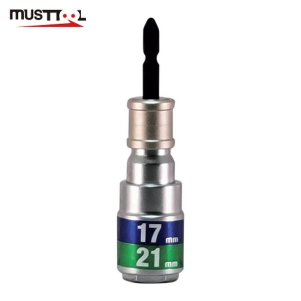 MUSTTOOL インパクト用ソケットビット|特長:40V対応 ・ビット交換式落下防止ソケット ・別売品落下防止アダプターと合わせる事で軸折れによりの落下を防ぐ事ができます。 17mm/21mmダブルソケット(アウトスライド式)。