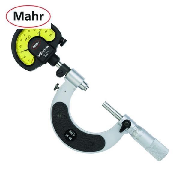 マール デジタル外側用マイクロメーター|特長:サテンクローム仕上げスチールフレーム(断熱処理とクロームメッキ)(測定範囲100~150mmまで)・ 最高の安定性・ 引き込み式駆動アンビルと超硬チップの測定面による最高の耐久性・ ステンレス測...