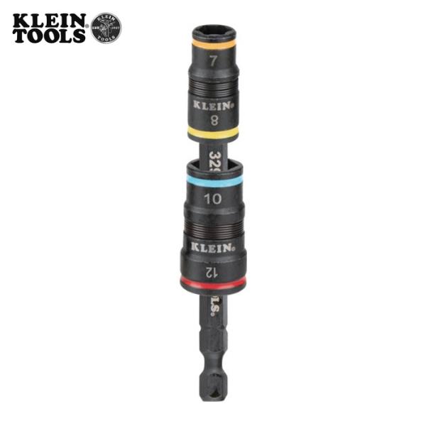 KLEIN ソケットビット(電動工具用)|特長:1本で両頭ビット、ソケット4種類の機能があります。 シャフトとソケットは耐衝撃性があり、高負荷用途向けに設計されています。 サイズで色分けされているため簡単にサイズ確認が出来ます。