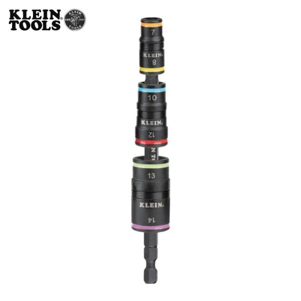 KLEIN ソケットビット(電動工具用)|特長:1本で両頭ビット、ソケット6種類の機能があります。 シャフトとソケットは耐衝撃性があり、高負荷用途向けに設計されています。 サイズで色分けされているため簡単にサイズ確認が出来ます。
