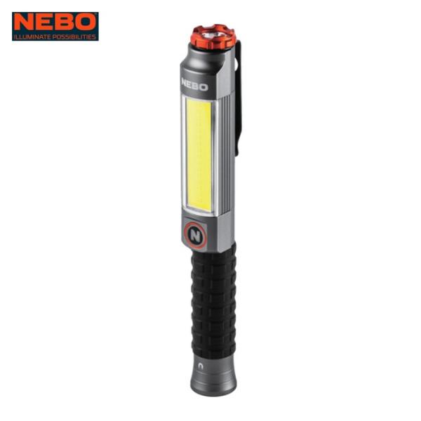 NEBO LED懐中電灯(電池式)|特長:最大600ルーメンのCOBワークライト、最大220ルーメンのフラッシュライトを備えたLEDペン型ライトです。 7つの点灯モード(フラッシュライト高/低、COBワークライト高/低、赤色COBワークライ...