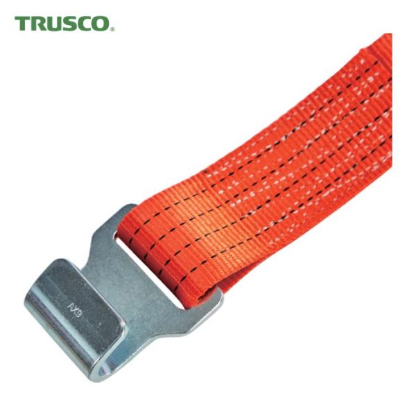 TRUSCO ベルト荷締機|特長:ラチェット式(歯車式)で強力タイプのベルト荷締機です。 ワイドハンドル採用により、握りやすく、力が入れやすいので作業性が向上しております。 ポリエステル素材のベルトは、引張強度・耐久性・防腐性に優れ、長く安...