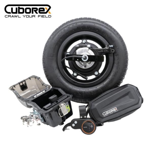 CuboRex 一輪車|特長:E・cat kit2はお手持ちのねこ車(一輪車・手押し車)をだれでもカンタンに電動化できる取付式の電動アシストタイヤキットです。 タイヤが電動で回るので踏ん張る回数が減ります。 悪路や段畑、傾斜地、木の根や柔ら...