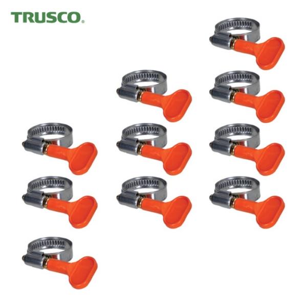 TRUSCO ホースバンド|特長:樹脂製ハンドルのため締め付けが非常に簡単です。 工具が不要で使いやすい手締めタイプです。