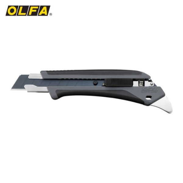 OLFA カッターナイフ|特長:滑らず力のかけやすい形状を追求したXデザインラバーグリップです。 梱包・開梱作業やペンキ缶のフタ開けなどに便利なツメ付きです。 「力が入る形状」を徹底的に追求しました。