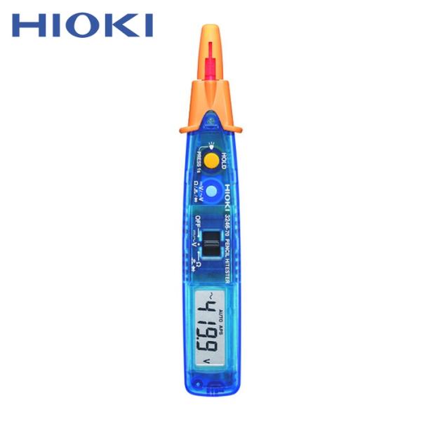 HIOKI デジタルテスタ|特長:テストリードと本体が一体になったペンシル形のデジタルマルチメーターです。 測定箇所を照らすペンライト&amp;バックライト付液晶ディスプレイです。 導通レンジはAC600Vまで過電圧保護します。