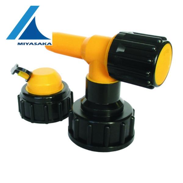 ミヤサカ コック|特長:大型回転ツマミで使いやすいです。 ツマミ操作は約90度以内でスムーズに出量の調整ができます。 吐出ヘット部が回転するので付着液の液ダレを軽減します。