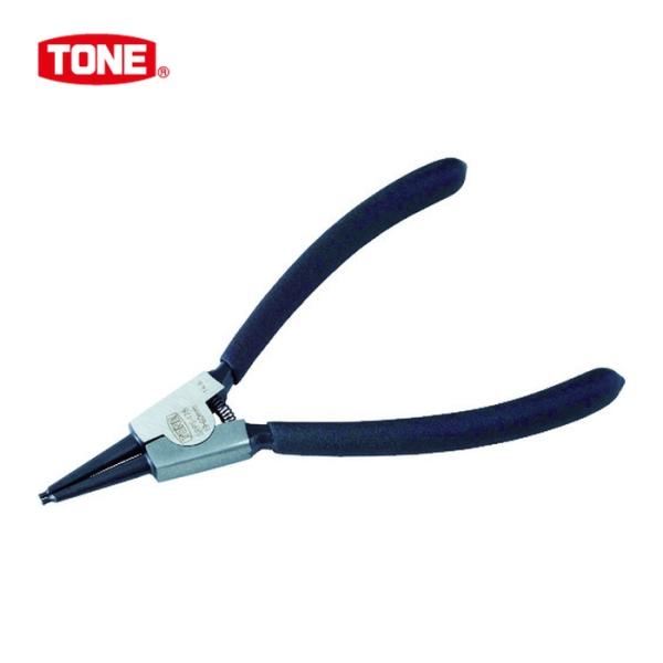 TONE スナップリングプライヤー(軸用)|特長:先端部は逆テーパー状でスナップリングを確実に保持します。 ソフトな感触で握り心地が良く滑りにくいグリップです。 一体成型で、消耗によるガタつきや折れ、破損に高い耐久性を実現しています。